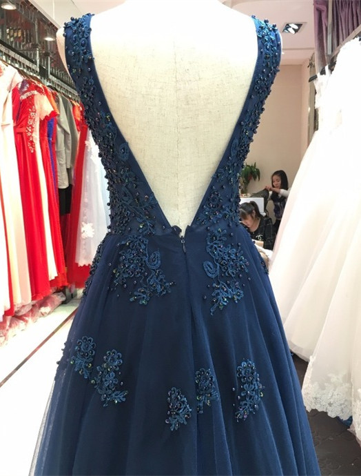 Floor Length Prom Dress,V-neck Prom Dresses,Open Back Evening Dresses ...