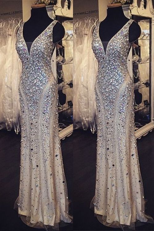 Sequin Shiny Long Beading Prom Dresses,v-neck Prom Dress, Prom Dresses ...