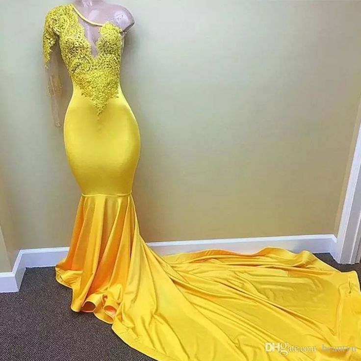 One Shoulder Yellow Mermaid Prom Dress, Long Prom Dress,prom Dresses ...
