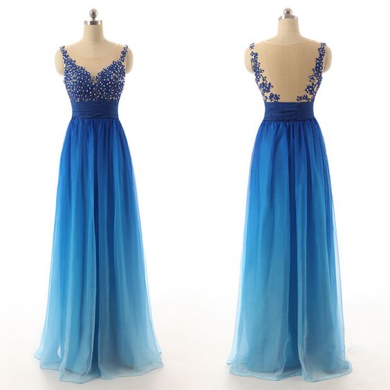 O-neck Prom Dress,noble Prom Dress,chiffon Prom Dress,gradient Color ...